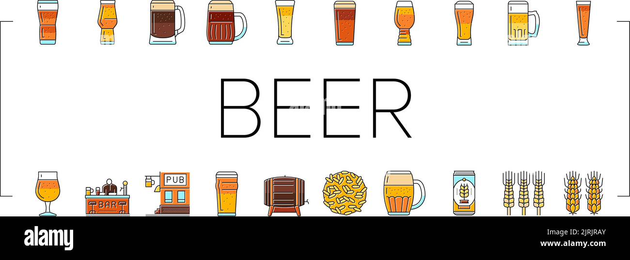 glass beer mug pint bar drink icons set vector Stock Vector Image & Art ...