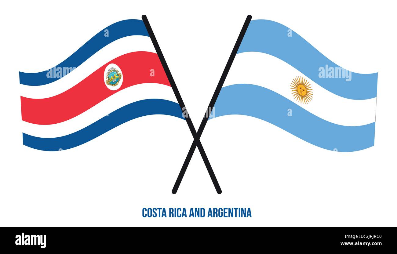 Costa Rica and Argentina Flags Crossed And Waving Flat Style. Official Proportion. Correct ...
