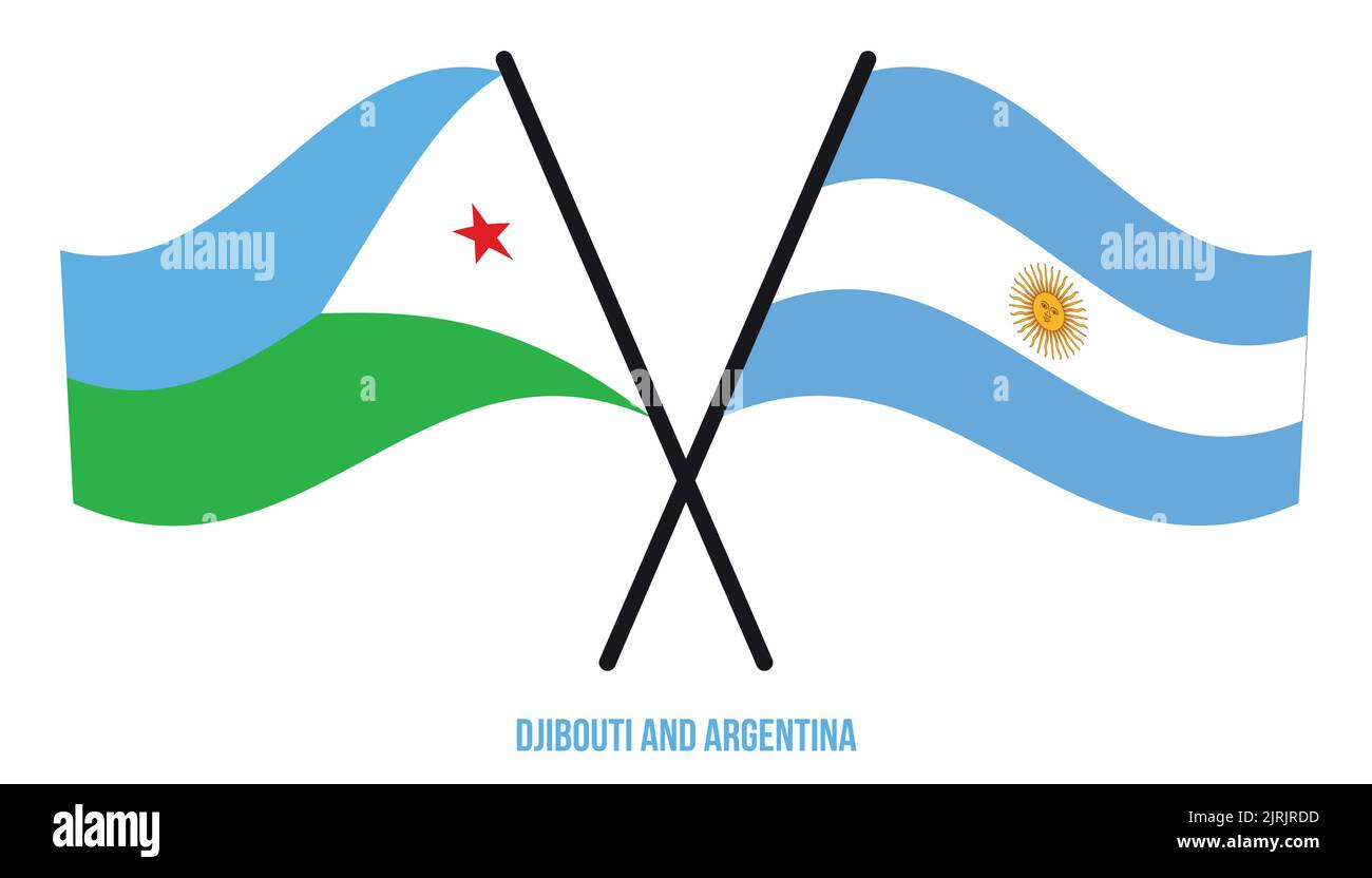Djibouti and Argentina Flags Crossed And Waving Flat Style. Official Proportion. Correct Colors ...