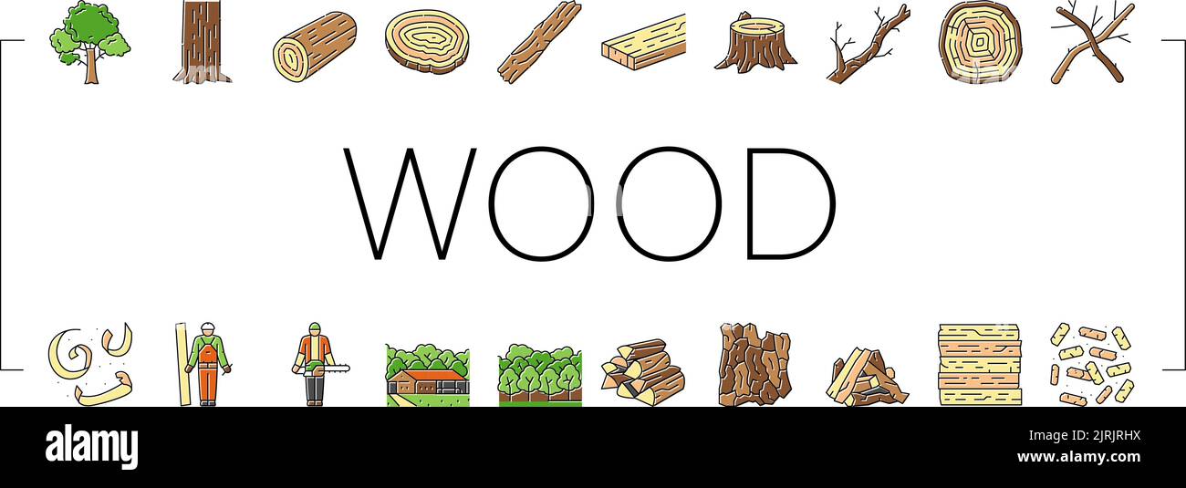 wood timber tree wooden material icons set vector Stock Vector Image ...