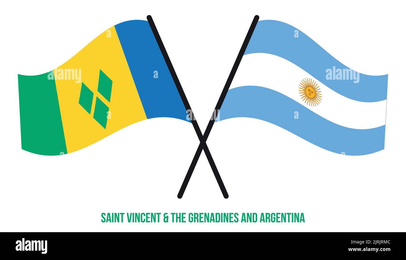 Saint Vincent & the Grenadines and Argentina Flags Crossed And Waving Flat Style. Official ...