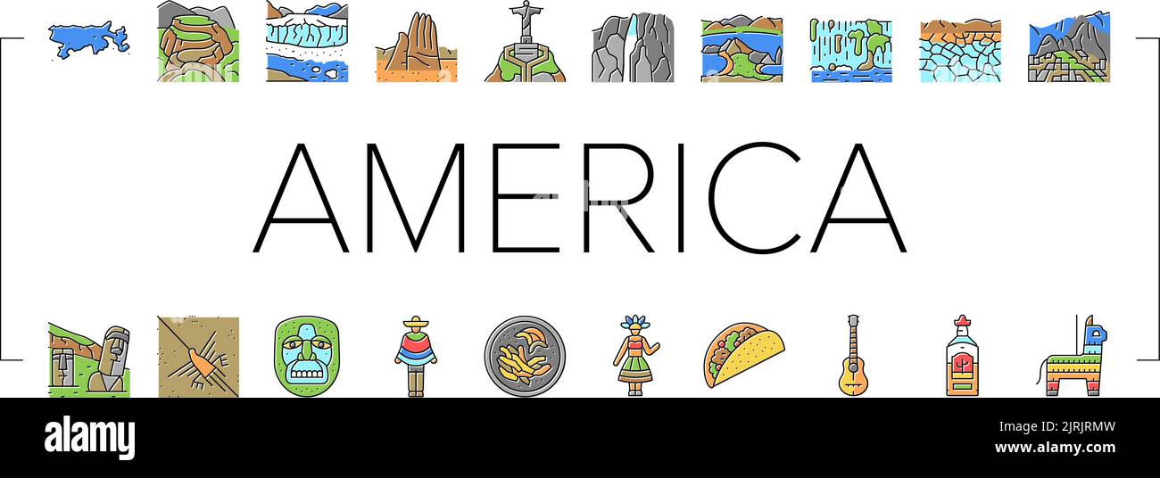 South America Scape And Tradition Icons Set Vector Stock Vector Image ...