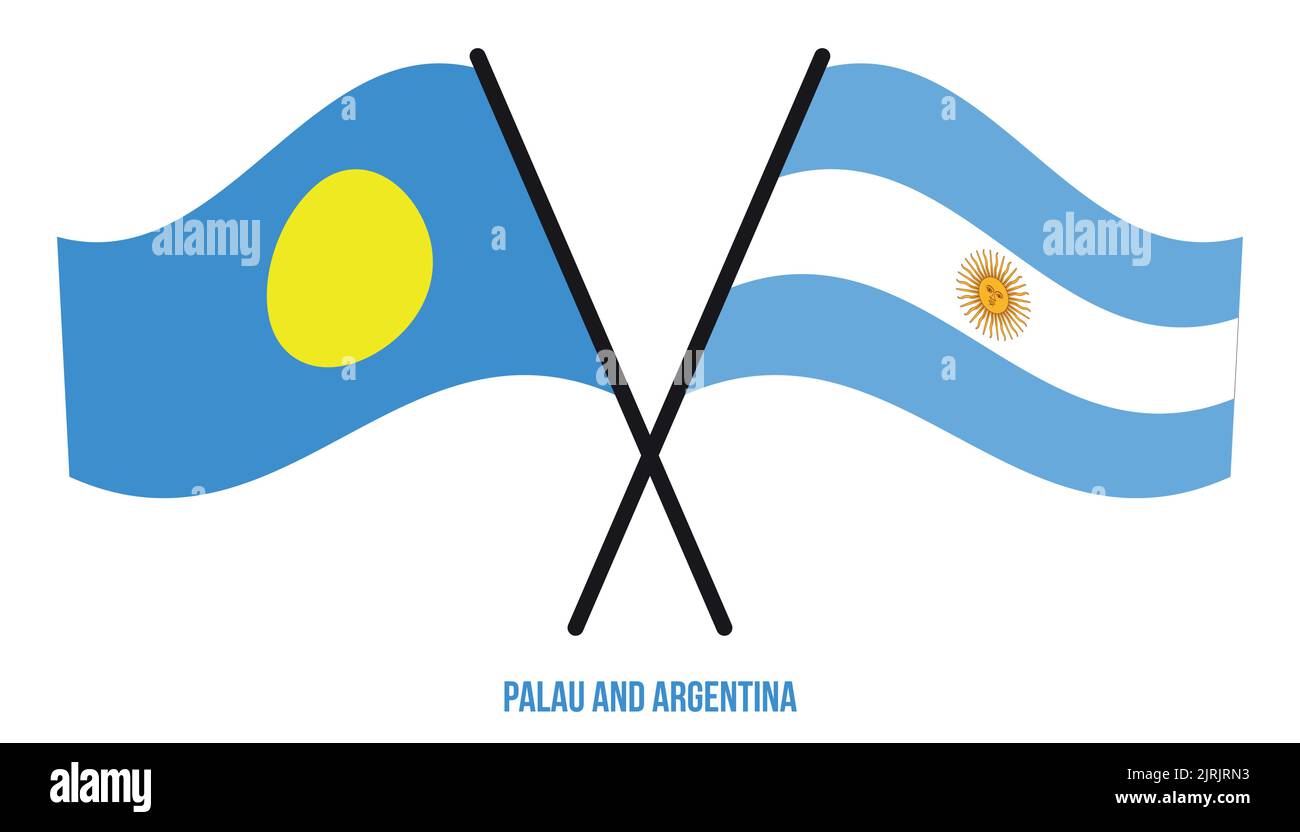 Palau and Argentina Flags Crossed And Waving Flat Style. Official ...