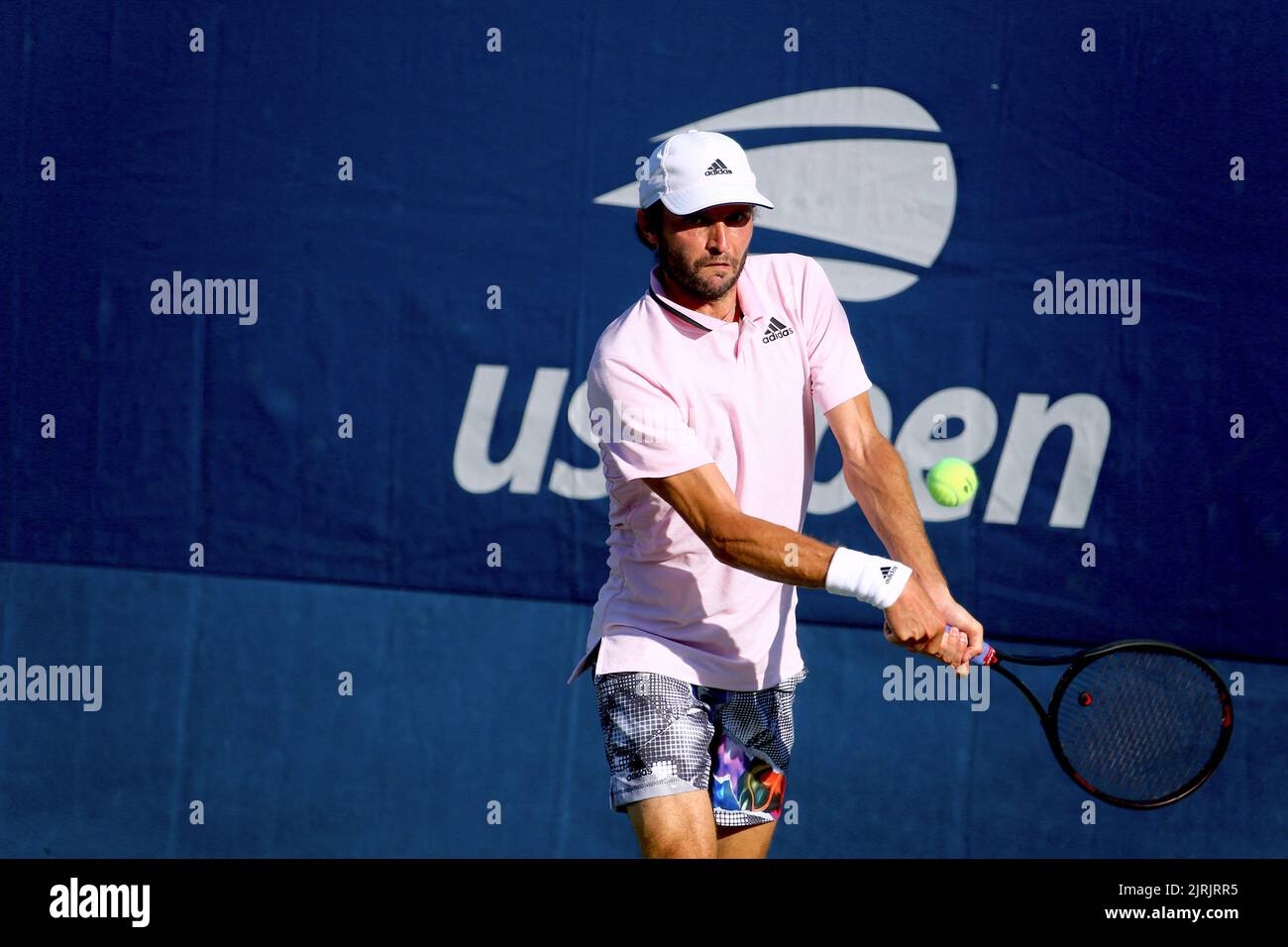 French tennis player Gilles Simon plays and wins his qualification game ...