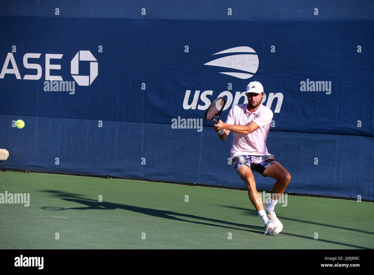 French tennis player Gilles Simon plays and wins his qualification game ...