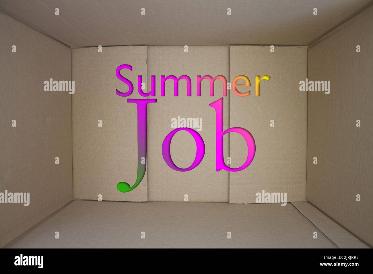 Summer Job word with cardboard box. Brown folded cardbox Stock Photo ...