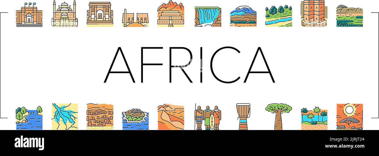 Africa Continent Nation Treasure Icons Set Vector Stock Vector Image ...