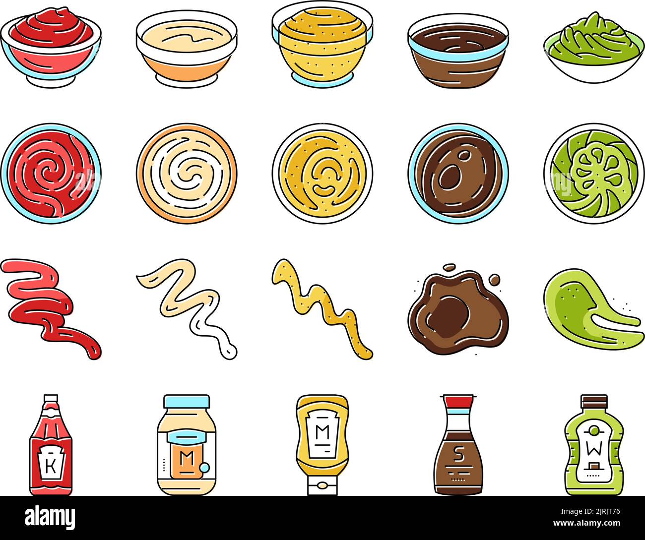 sauce ketchup food mayonnaise icons set vector Stock Vector Image & Art ...