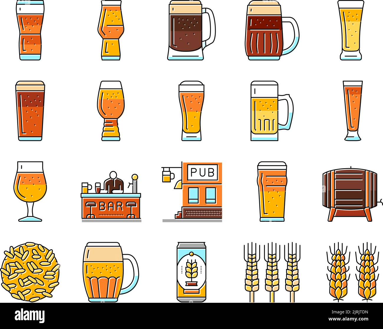 glass beer mug pint bar drink icons set vector Stock Vector Image & Art ...
