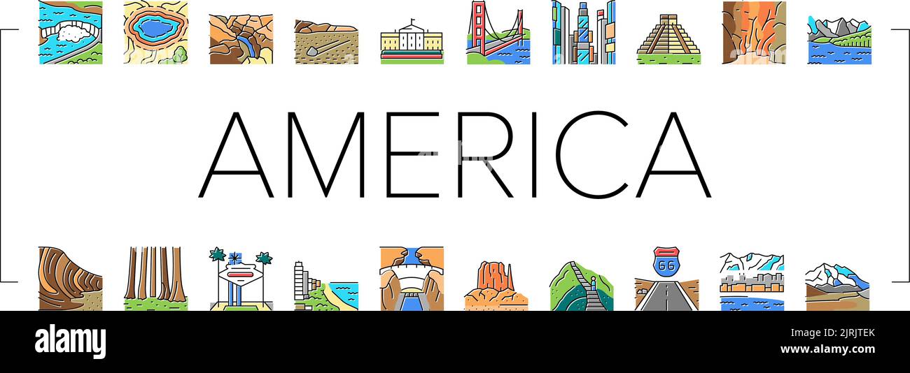 North America Famous Landscape Icons Set Vector Stock Vector Image ...