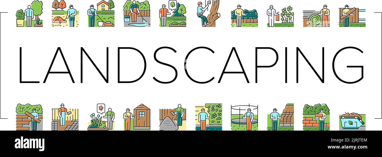 garden landscape lawn landscaping icons set vector Stock Vector Image ...