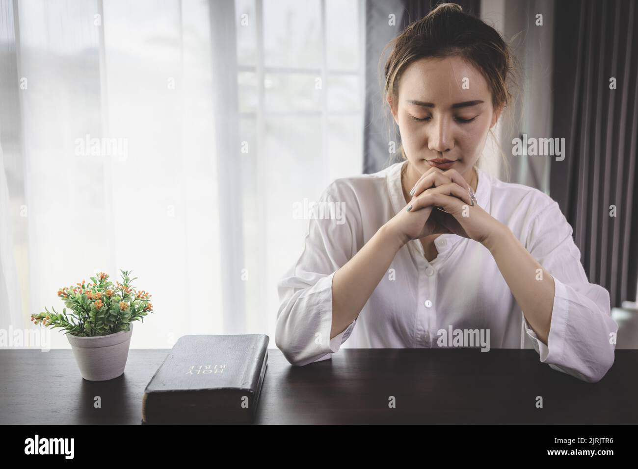 Woman hands praying for blessing from god. Praying hands with faith in ...