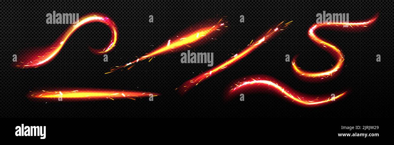 Abstract fire lines with sparks, bright glow lines isolated on ...