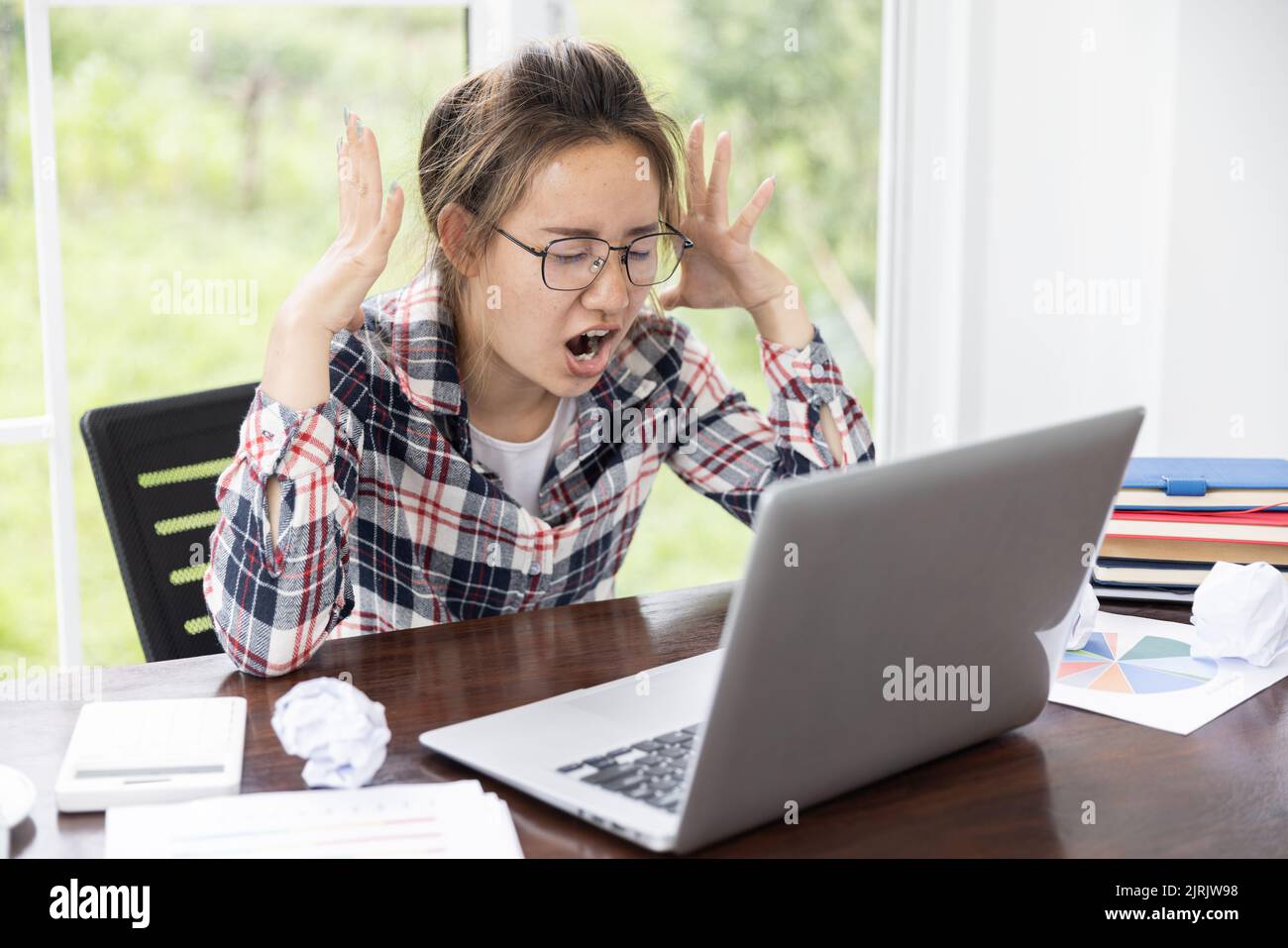 Sad and depressed woman in the deep thought in the office. stress ...