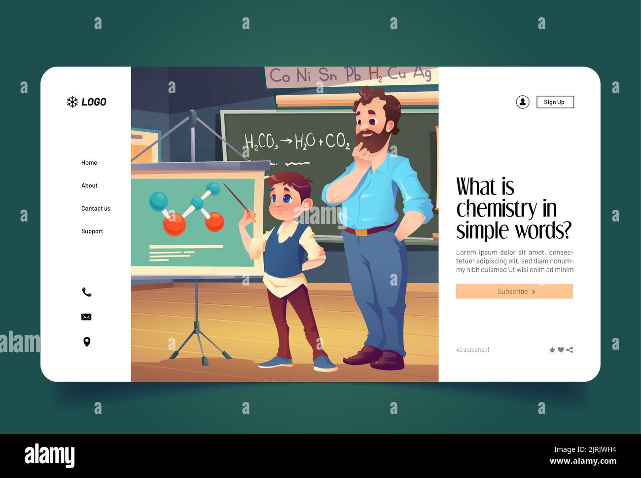 Chemistry science banner with teacher and student in school classroom ...