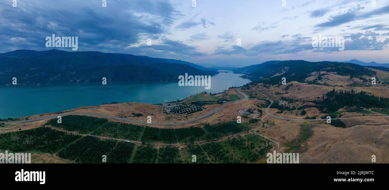 Aerial View of Canadian Landscape with Kalamalka Lake and Mountains ...