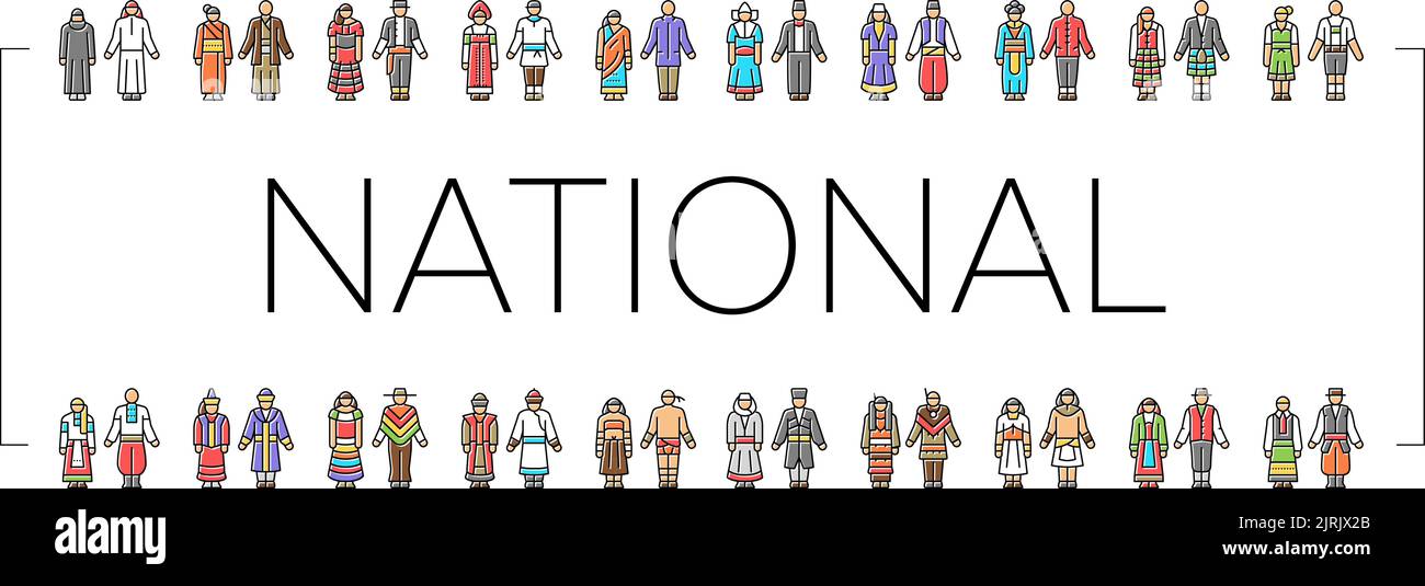 National Clothes Costume Design Icons Set Vector Stock Vector Image ...