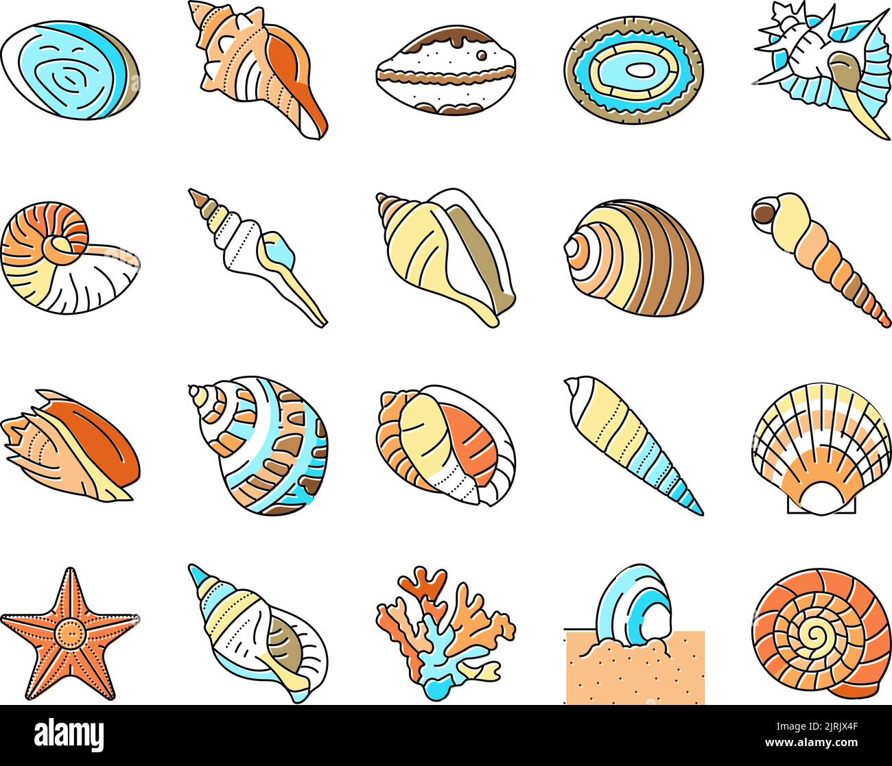 sea shell beach summer ocean icons set vector Stock Vector Image & Art ...