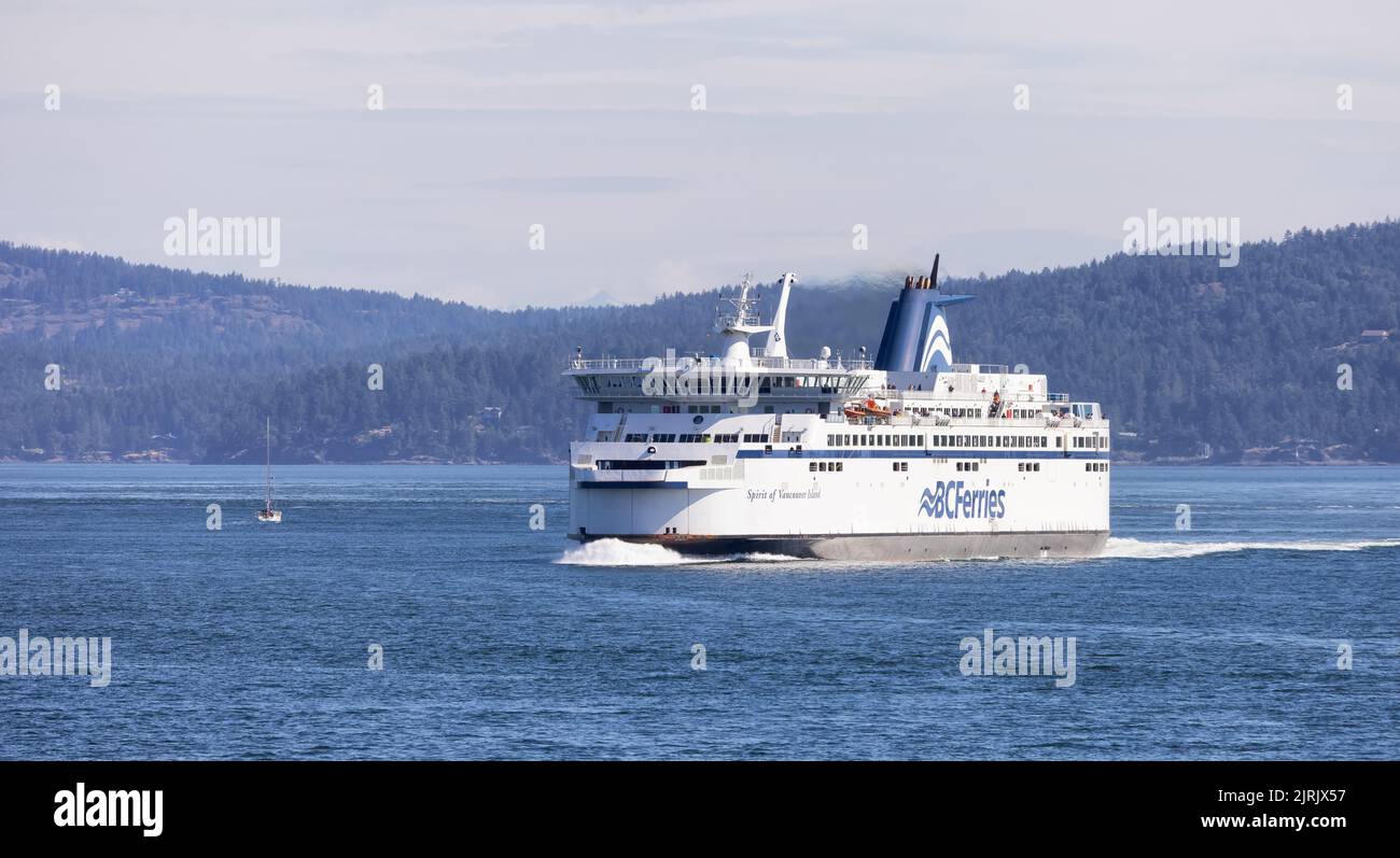 BC Ferries Passing By the islands on the West Coast of Pacific Ocean ...
