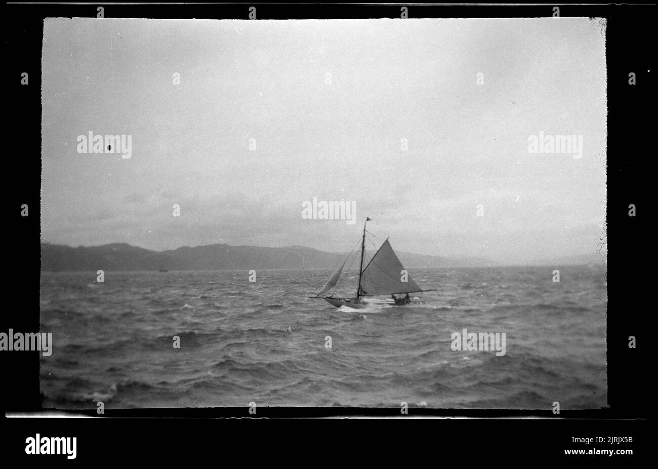 Yacht, Wellington harbour, 1920s to 1930s, by Roland Searle Stock Photo ...