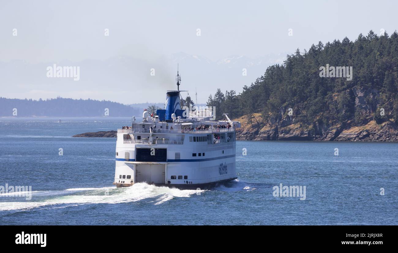 BC Ferries Passing By the islands on the West Coast of Pacific Ocean ...