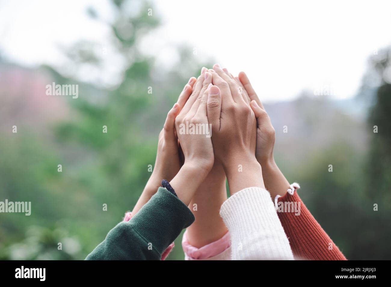 Group of diversity people join hand together, Collaboration Business ...