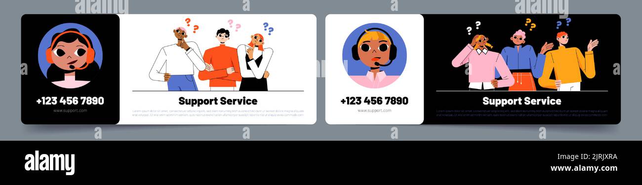 Set of support service banners. Flat vector illustration of male ...