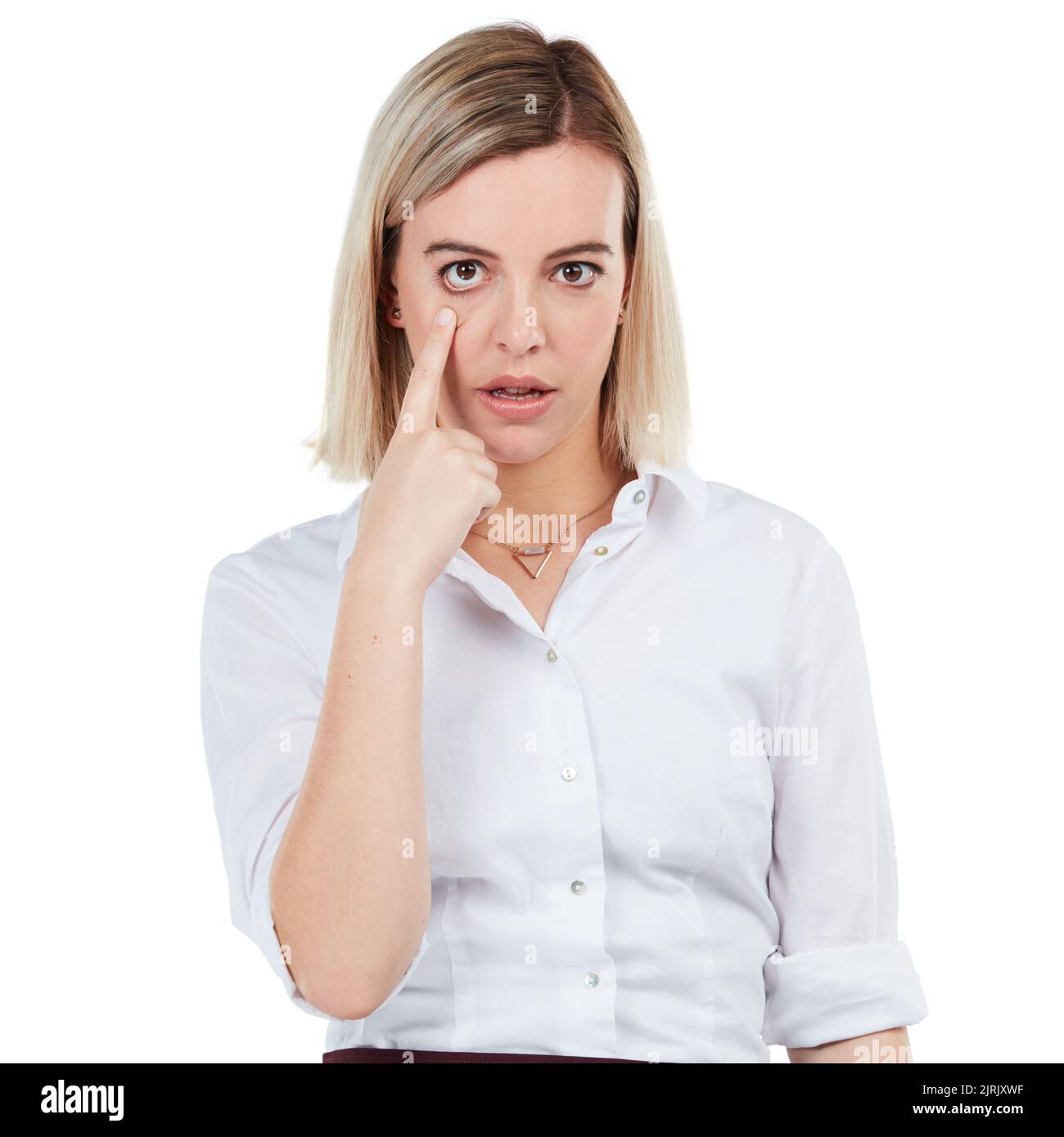 Beautiful woman pointing eye hi-res stock photography and images - Alamy