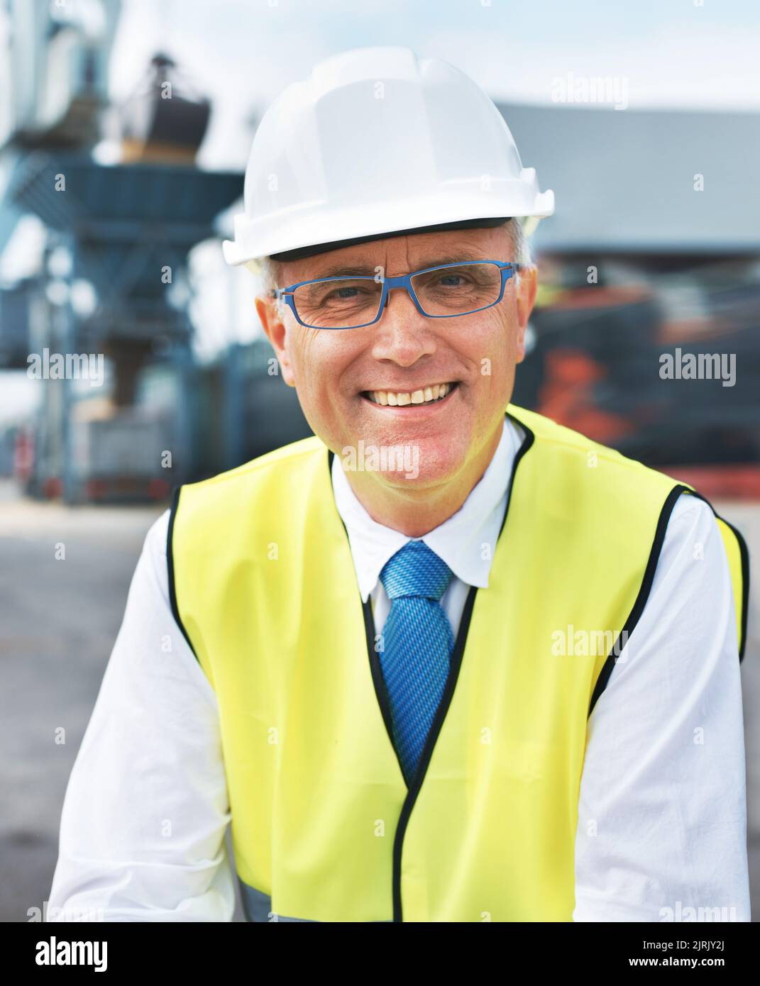 Construction worker, engineer or logistics manager portrait at a ...