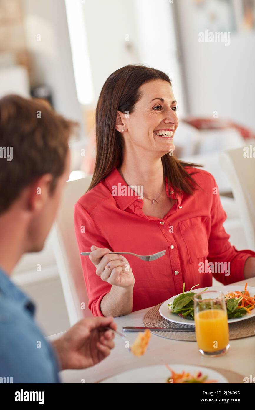 Good food and great company. a happy married couple enjoying a healthy ...