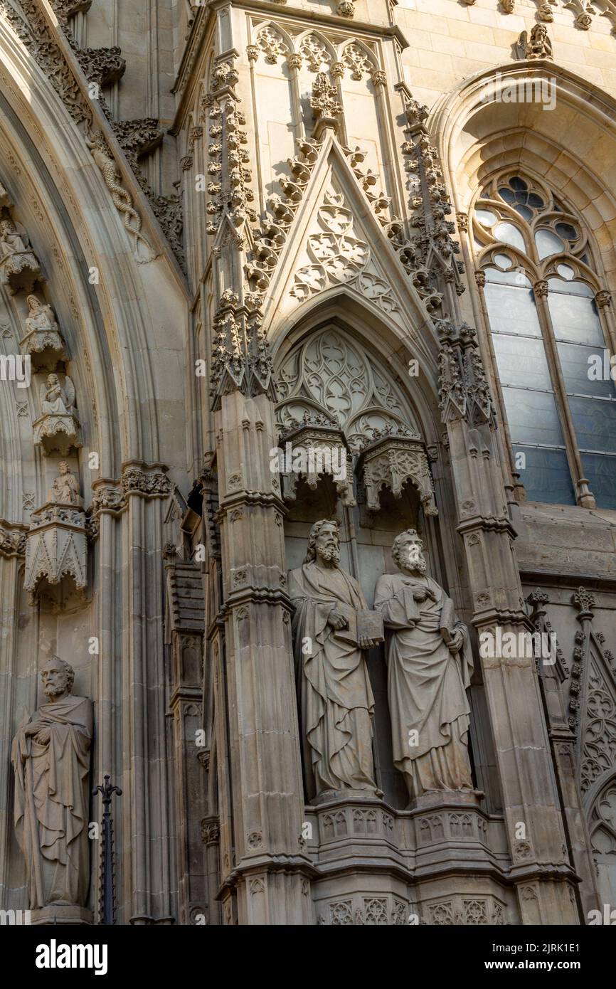 The facade of the gothic cathedral in Ciutat Vella Barcelona, Spain Stock Photo - Alamy