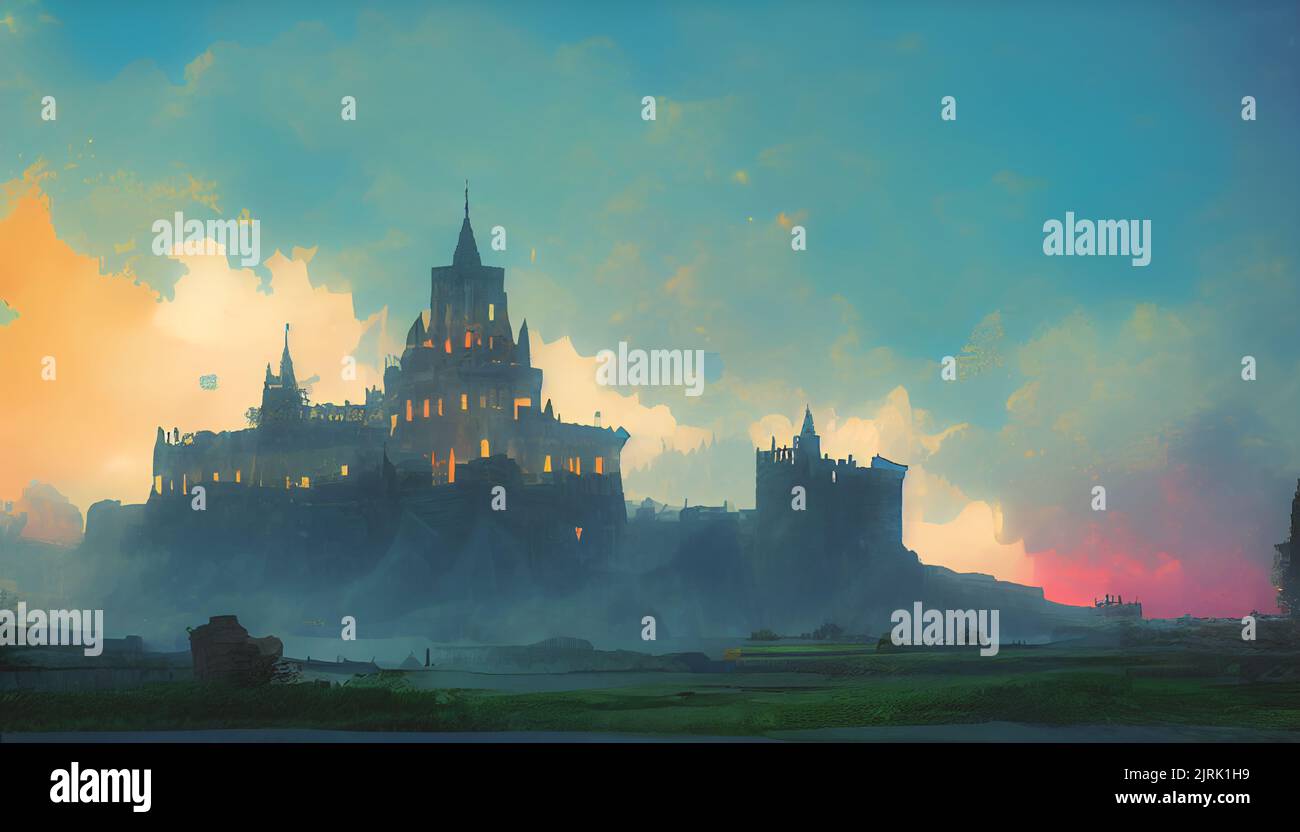 3D illustration Fantasy Castle Wallpaper HD. Beautiful 3D Castle Wallpaper Stock Photo - Alamy
