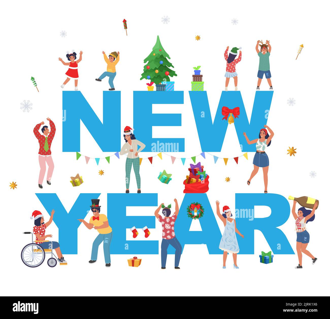 Happy people new year celebration vector poster Stock Vector Image ...