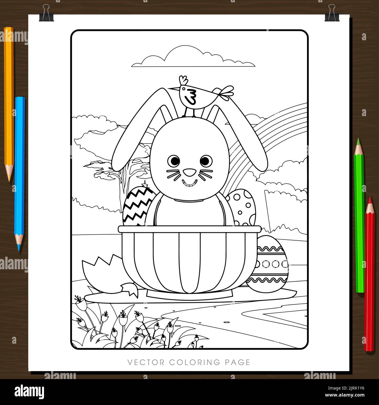 Spring Rabbit Coloring Page For Adult And Children Stock