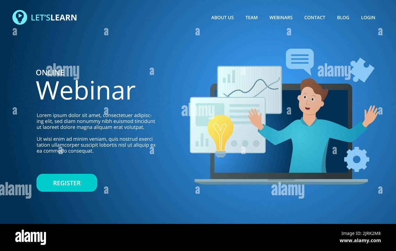 Online webinar website vector template, mock up for business conference ...
