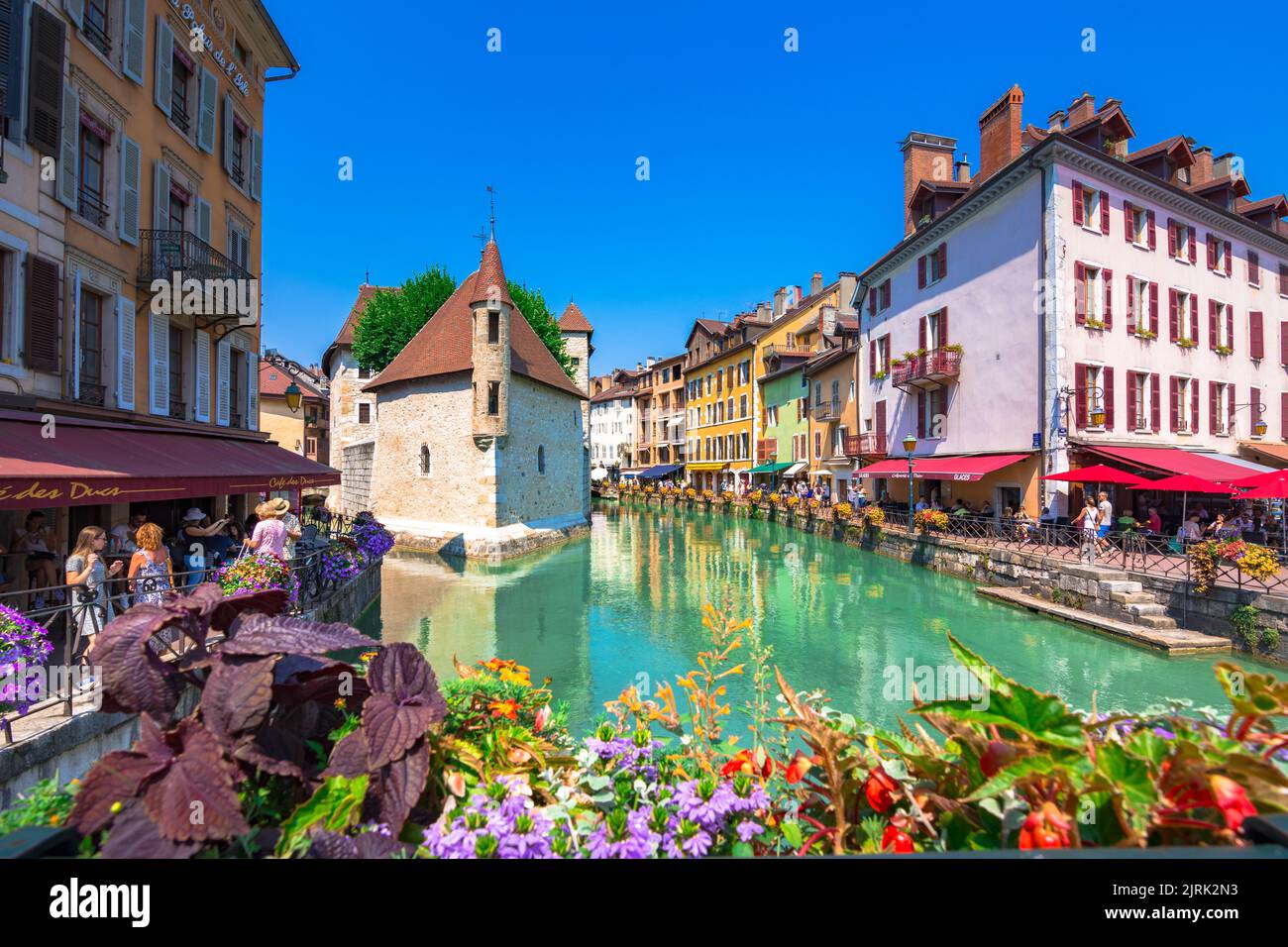 Old town of Annecy with river Thiou, medieval palace the Palais de l ...