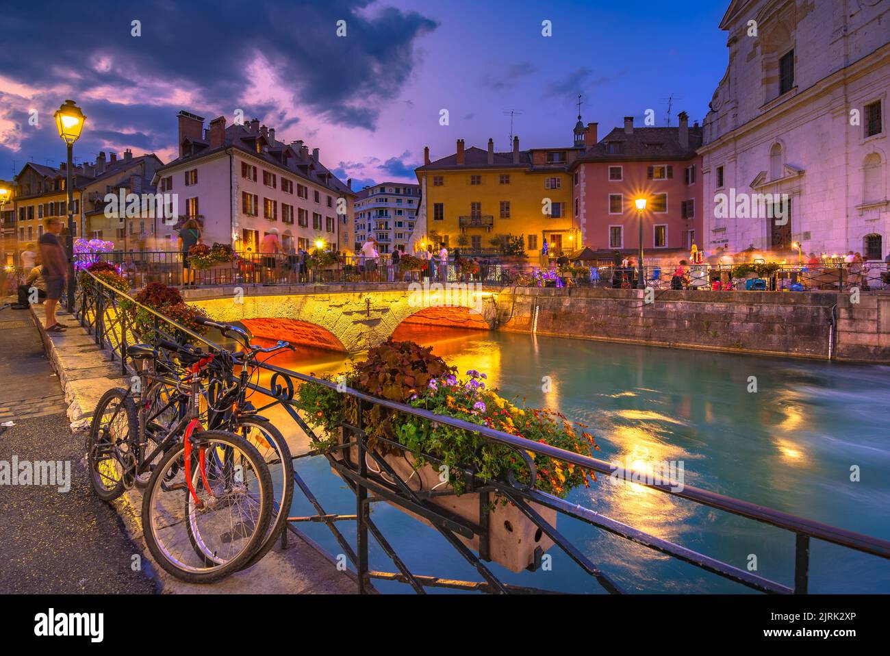 Old town of Annecy with river Thiou, medieval palace the Palais de l ...
