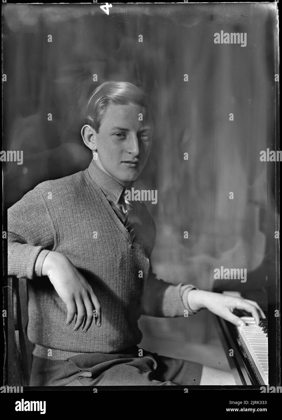 Mrs Abel's son at piano, July 1948, New Zealand, by J.W. Chapman-Taylor ...