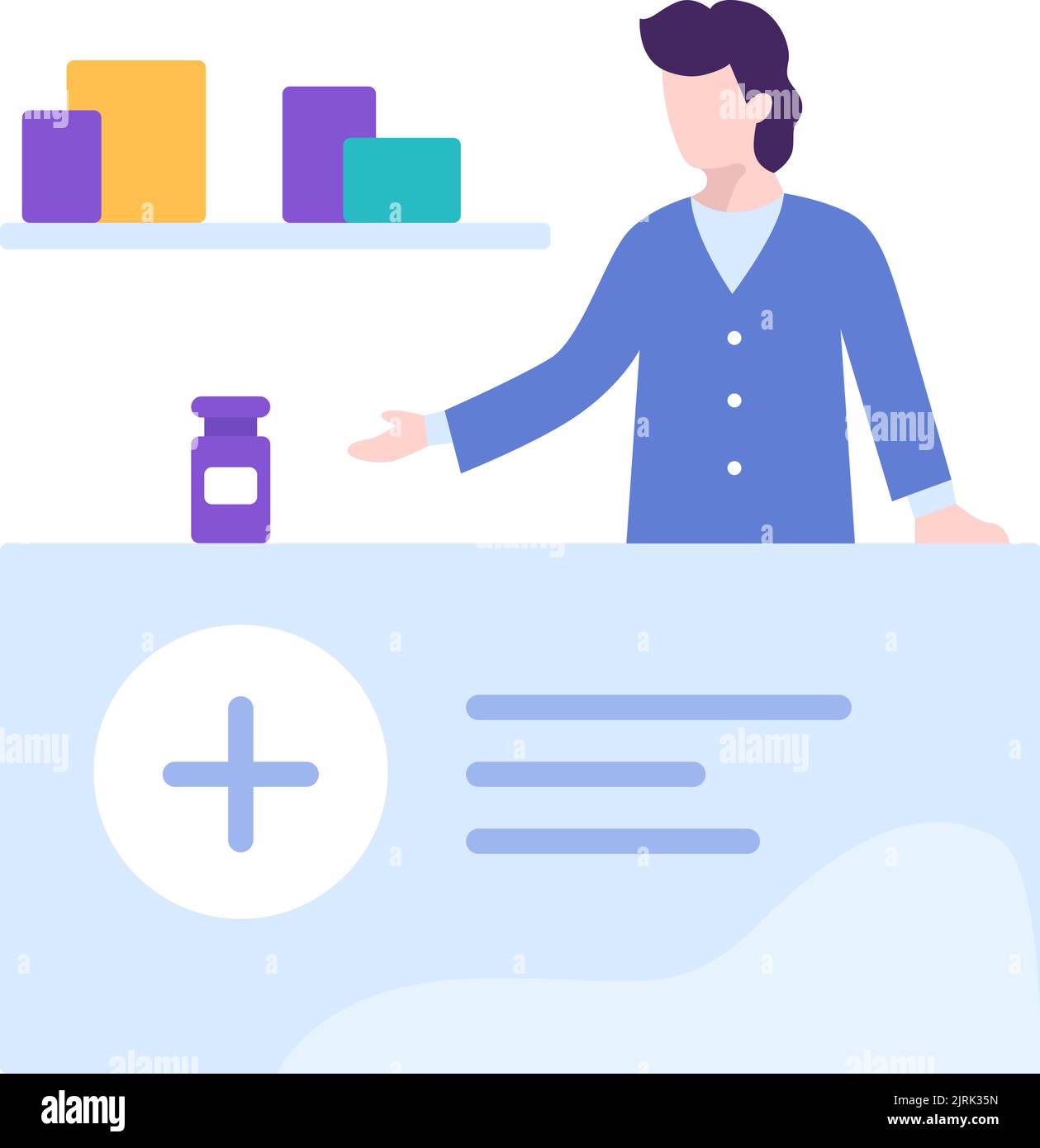 Pharmacy icon. Vector at pharmacist store counter desk. Drugstore ...