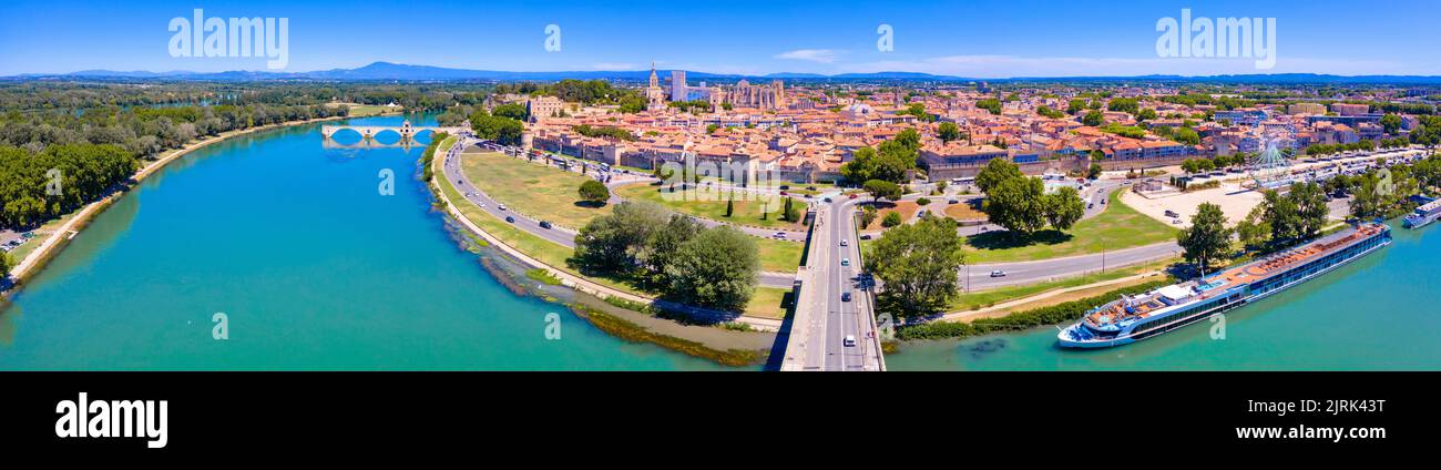 Avignon Bridge with Popes Palace and Rhone River, Pont Saint-Benezet ...