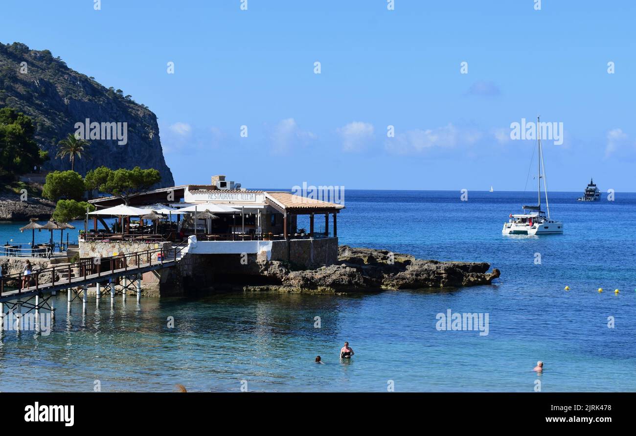A view of the beautiful beach and bay at Camp de Mar on the south ...