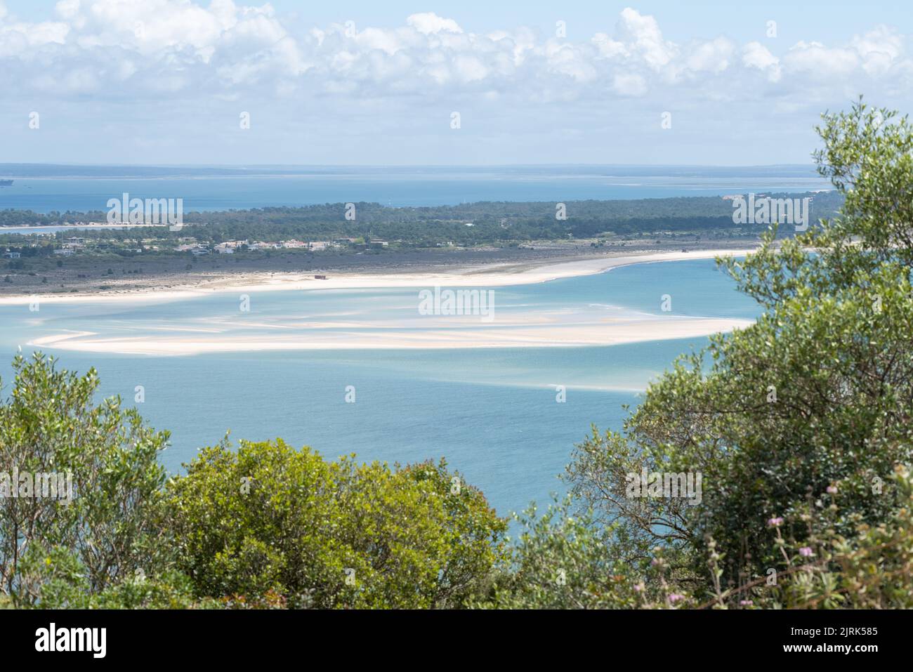 A beautiful landscape of the white Gale beach and the ocean in Troia ...