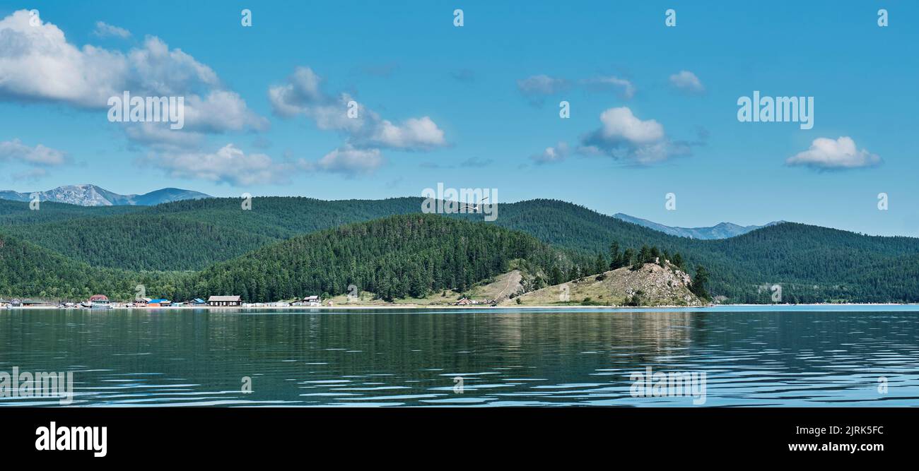 Chivyrkuisky Bay of Lake Baikal. View on Kurbulik village.Zabaikalsky ...
