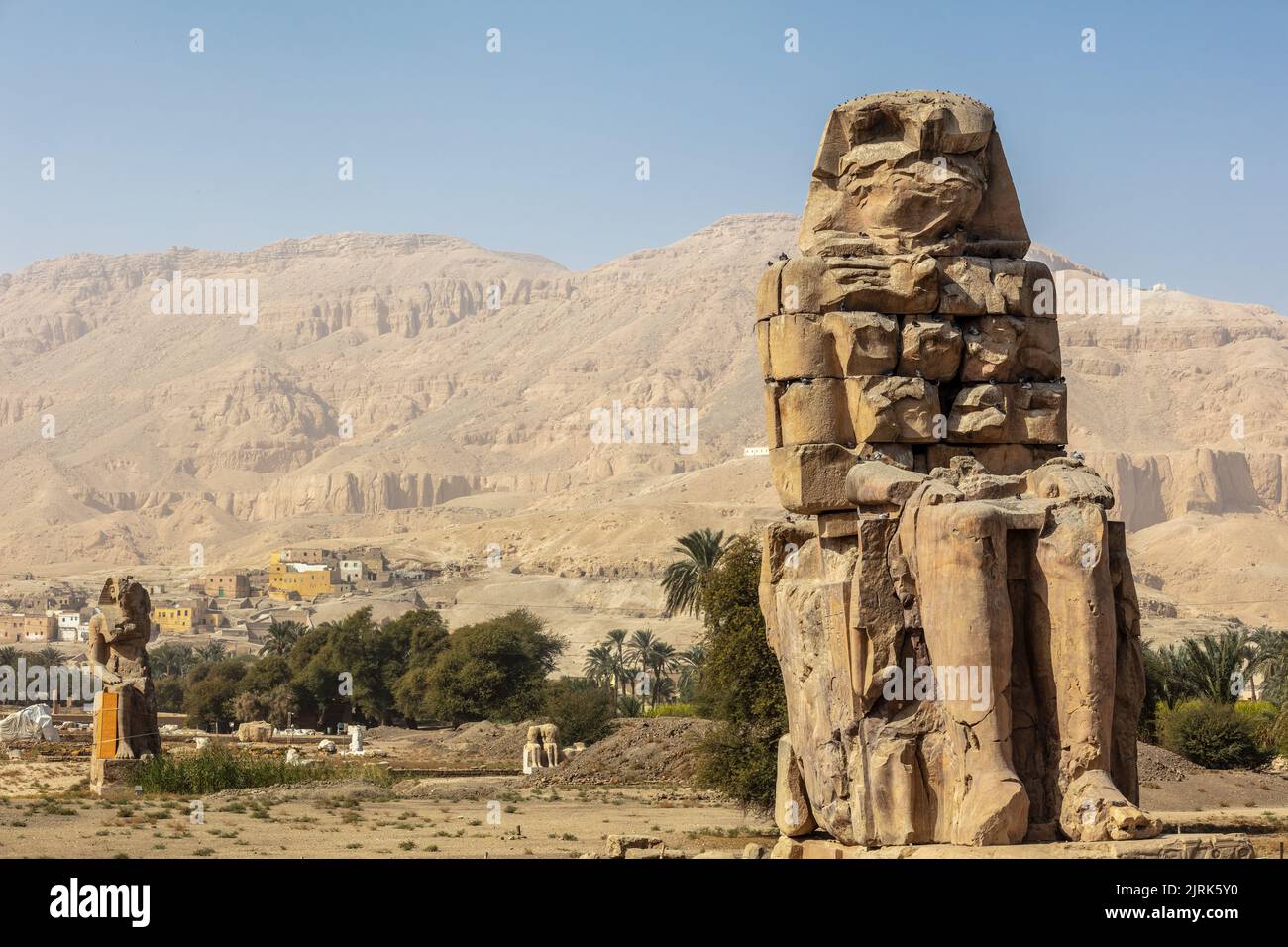 Beautiful daytime view of the Colossi of Memnon. Two large stone ...