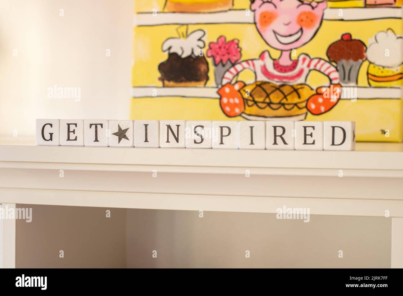 Inspirational Sign saying get inspired. bakery scene pastry Stock Photo ...