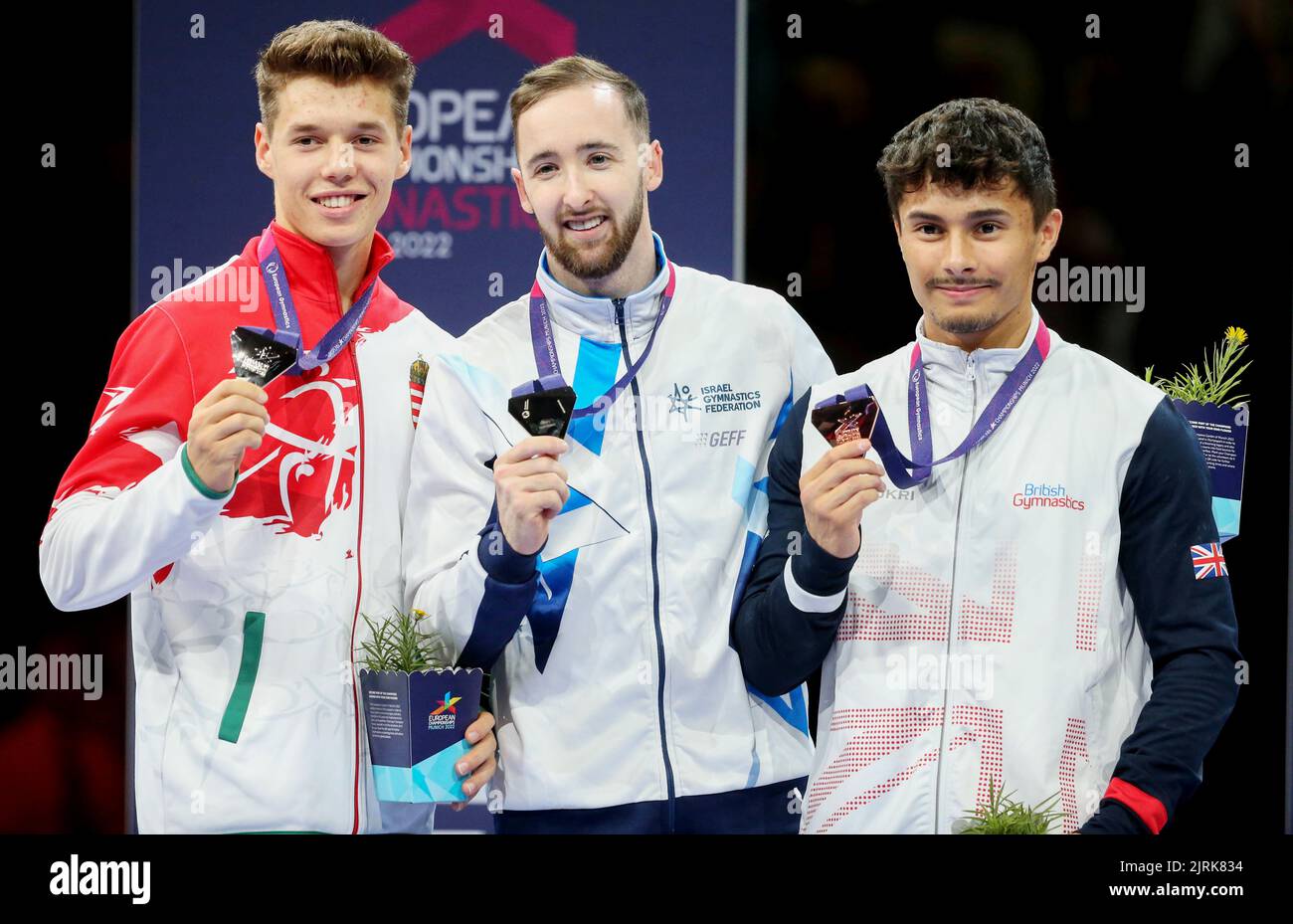 Krisztofer Meszaros of Hungary Silver medal, Artem Dolgopyat of Israel ...