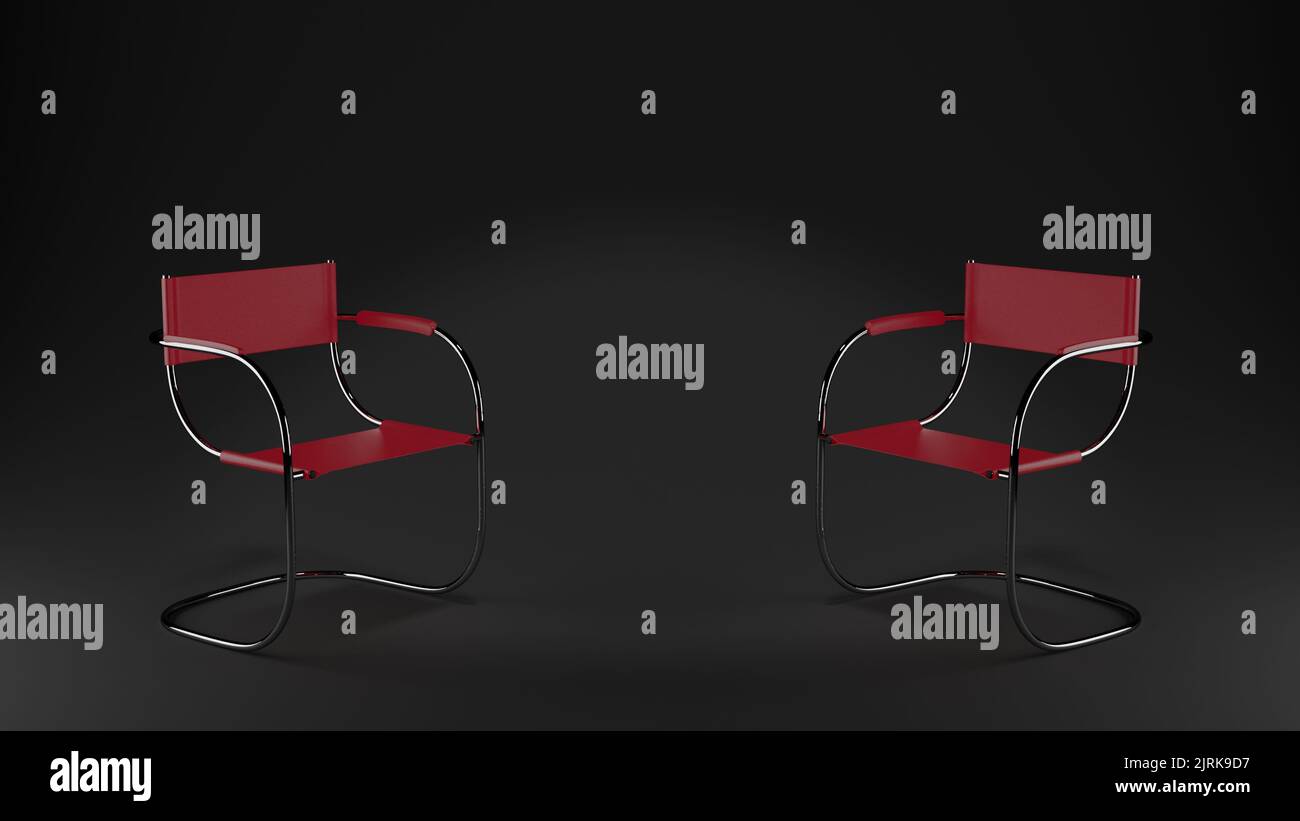 Two chairs in dark room. A place for an interview. 3d rendering ...
