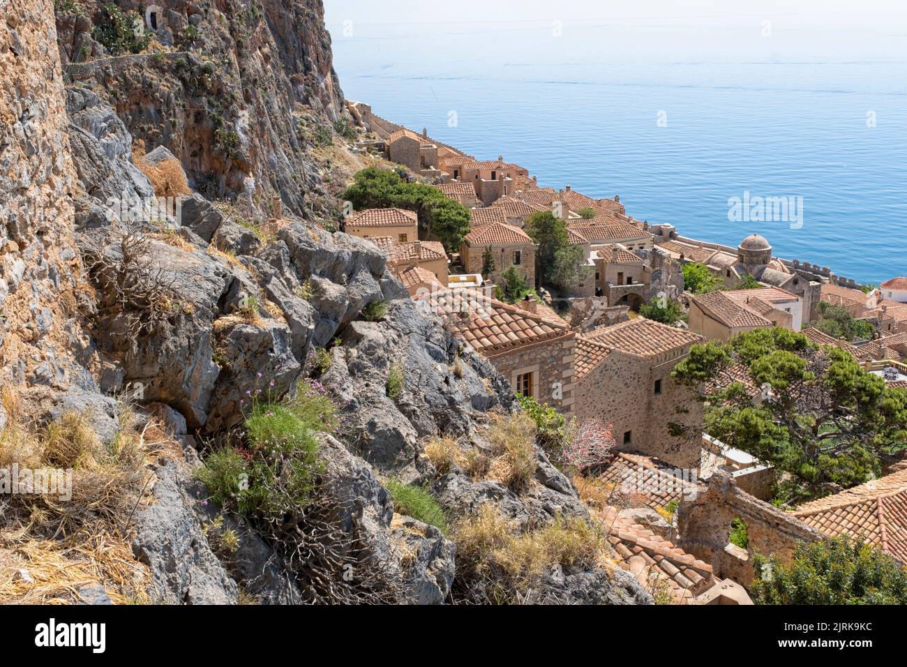 The medieval "castletown" of Monemvasia (or "Malvasia"), in Lakonia ...