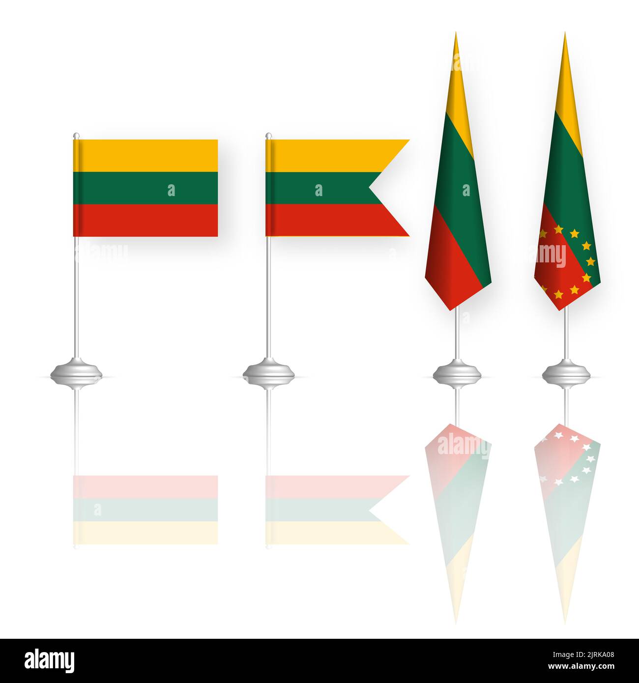 Lithuanian flag in four versions with mirror reflection. Front view ...