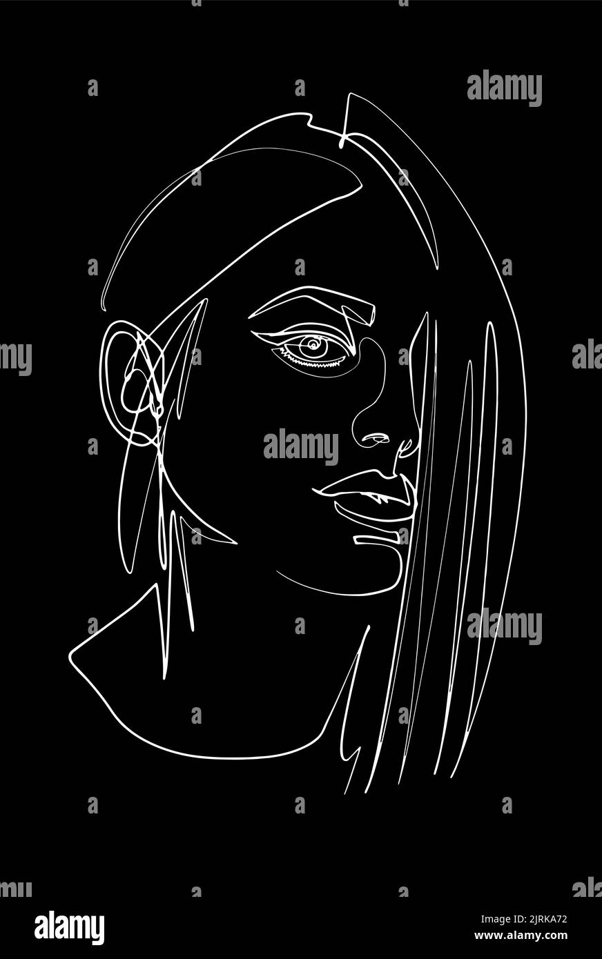A woman s face close-up in one line, white on black Stock Vector Image ...
